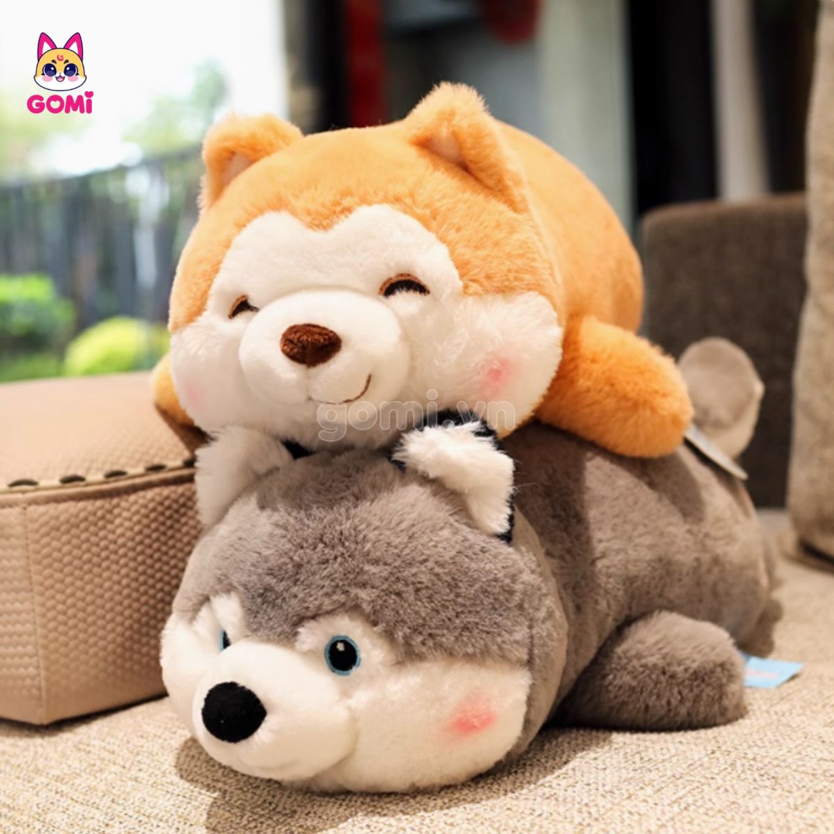 Gấu Bông Chó Husky Xám Nằm